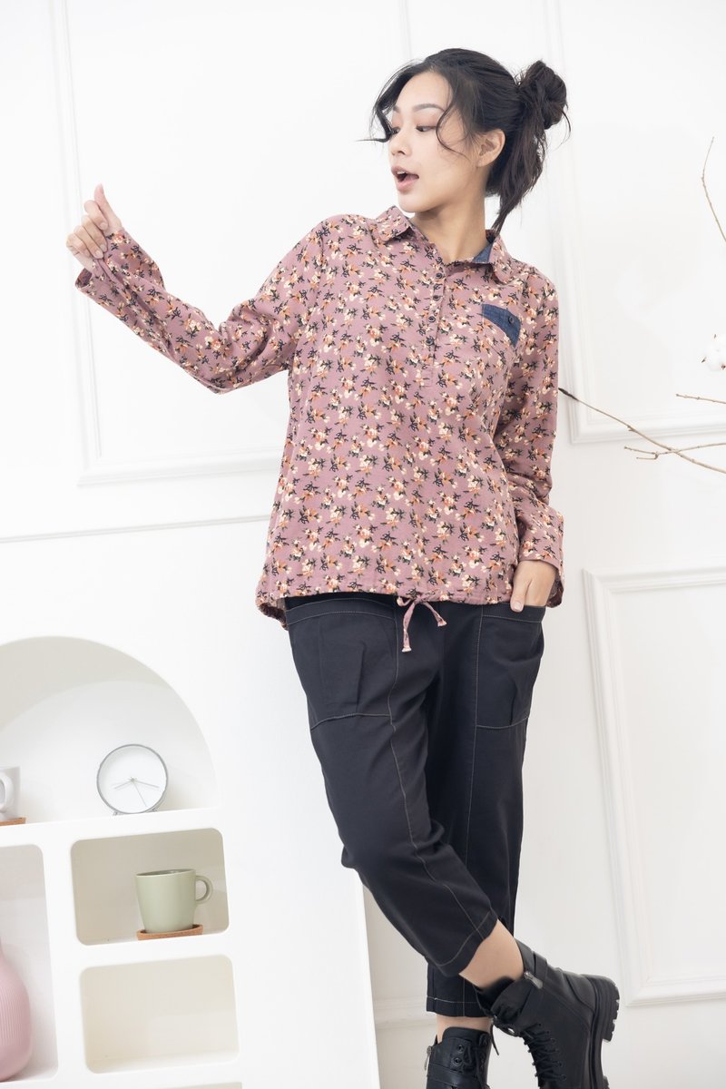 橘花深綠枝葉開襟襯衫上衣 煙粉色 Meya 編縫編織｜女 T 恤人氣榜 - Pinkoi