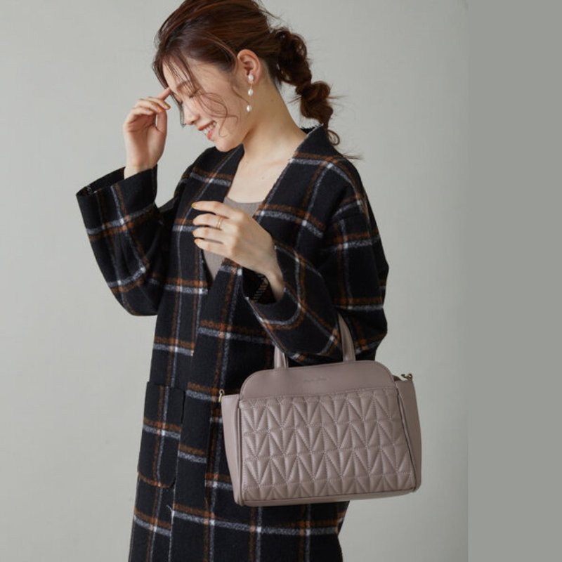 Legato Largo 手挽/斜揹兩用立體格紋手袋 粉灰色 LG-V0042 米色 Big Panda 生活選物店｜側背包/斜背包人氣榜 - Pinkoi