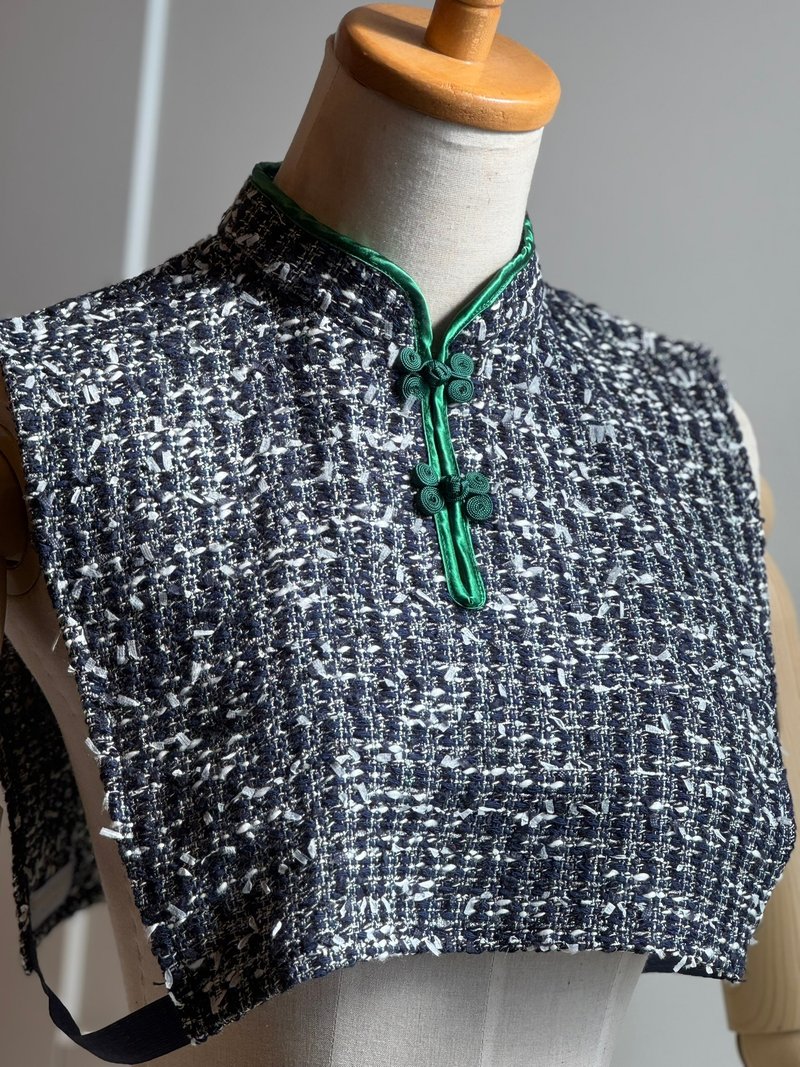 チャイナカラーつけ衿 /尾州ツイード紺 HIGHCALORY OTOME｜旗袍/改良式旗袍人氣榜 - Pinkoi