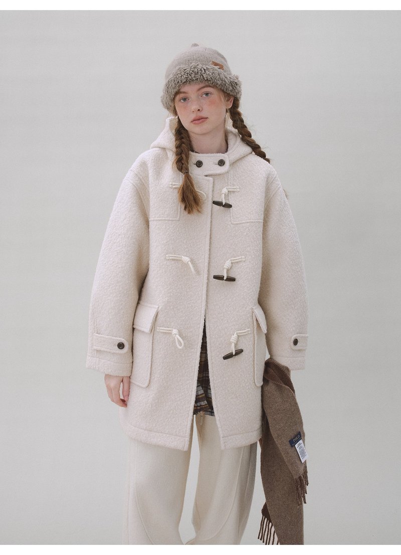 odd maker 70%羊毛學院中長款毛呢連帽大衣女冬季寬松休閒上衣 oddmaker｜女大衣/外套人氣榜 - Pinkoi