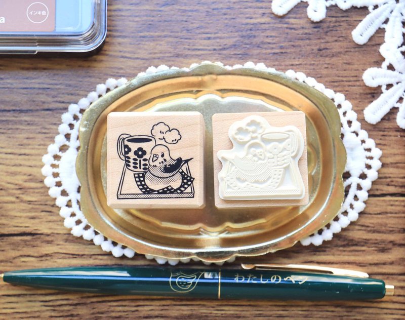 咖啡時光-鸚鵡 楓木印章-日本CTFJ聯名款 Maruco小畫室｜印章/印台人氣榜 - Pinkoi