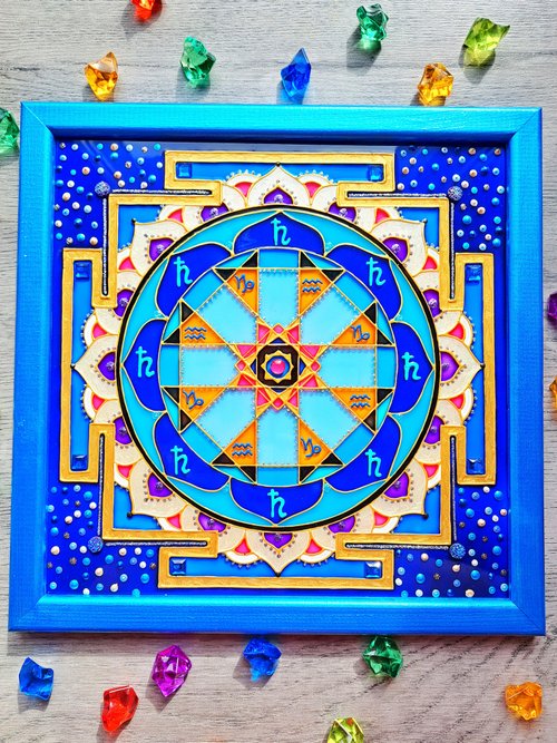 Sri Shani Saturn Yantra手绘彩色玻璃冥想瑜伽治疗装饰 zorkavenera｜壁貼/牆壁裝飾人氣榜 - Pinkoi