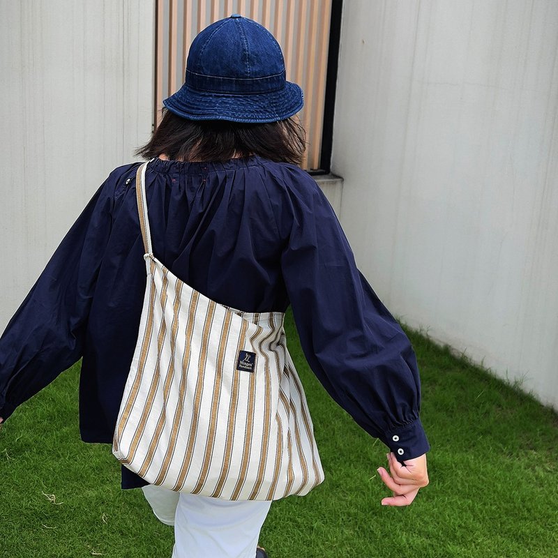 手工製作復古條紋棉麻斜挎包 mingenhandiwork｜側背包/斜背包人氣榜 - Pinkoi