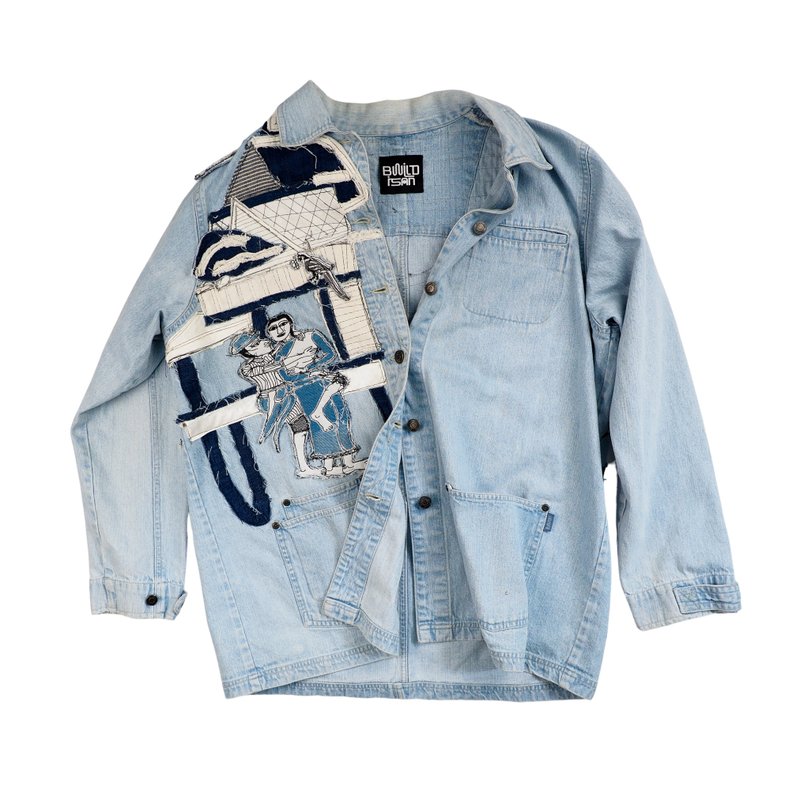 Handmade Upcycled Patchwork Denim Jacket - Isan's Murals Pattern ...