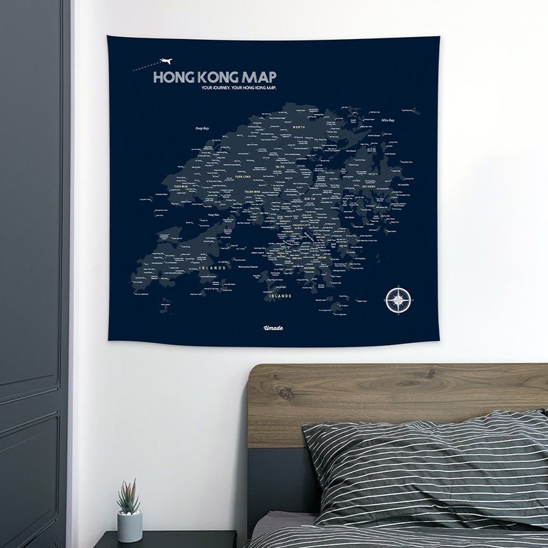 Hong Kong Map - HONG KONG MAP Hanging Cloth. Navy blue (customized gift ...