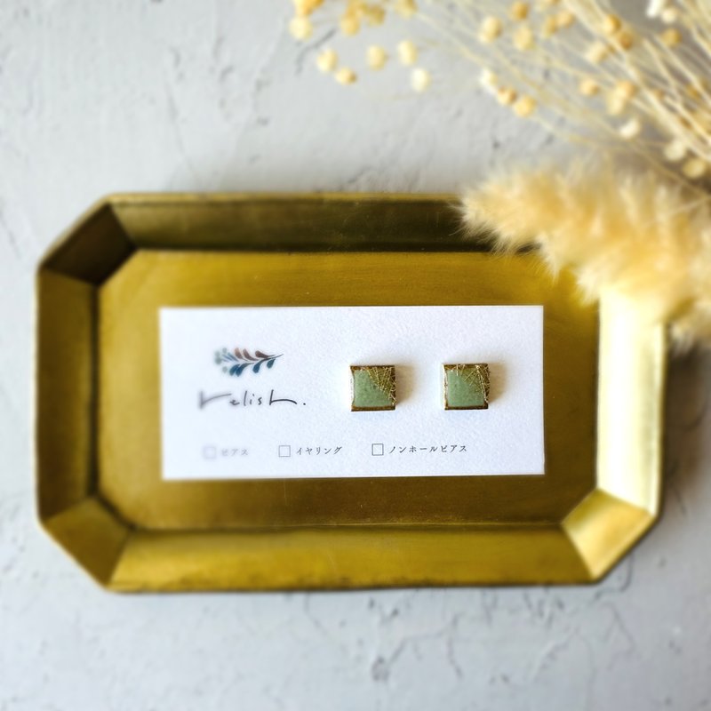金継ぎ ライン グリーン 美濃焼き タイル ピアス イヤリング ノンホールピアス 緑 ゴールド 金 小ぶり シンプル 小さい 華やか 上品 - 設計館 relish0708 耳環/耳夾 ...