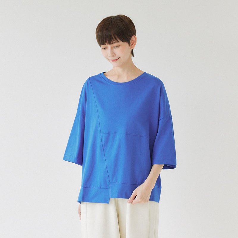 【Simply Yours】不對稱拼接T 藍F Simply Yours｜女 T 恤人氣榜 - Pinkoi