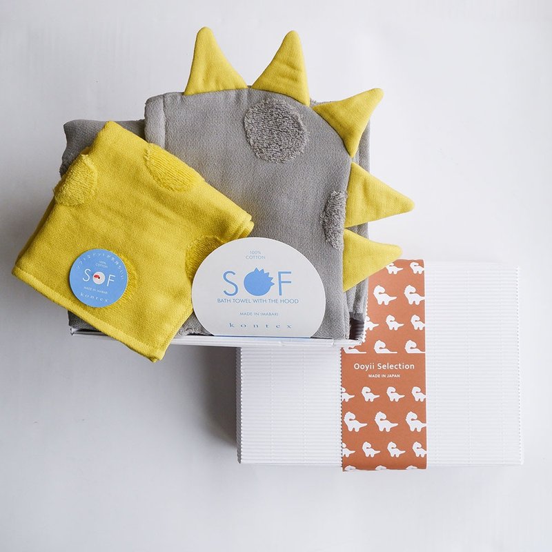 【kontex】日本今治SOF系列連帽浴巾/毛巾禮盒-恐龍款 (附提袋) Ooyii吾憶｜彌月禮盒人氣榜 - Pinkoi