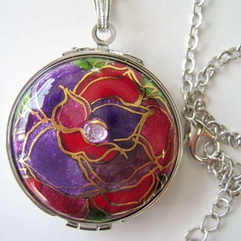 バラ-赤の七宝焼ルーペペンダント Uncle Z, Cloisonne enamel studio｜項鍊人氣榜 - Pinkoi
