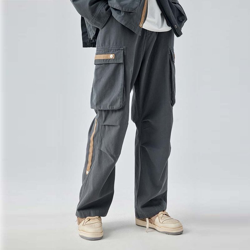 復古工裝褲 煙灰色休閑長褲 水洗做舊直筒褲 MUYU｜男長褲/休閒褲人氣榜 - Pinkoi