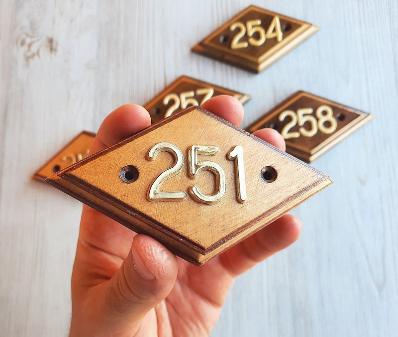 Wooden rhomb door number sign 251 - Soviet address number plate vintage ...