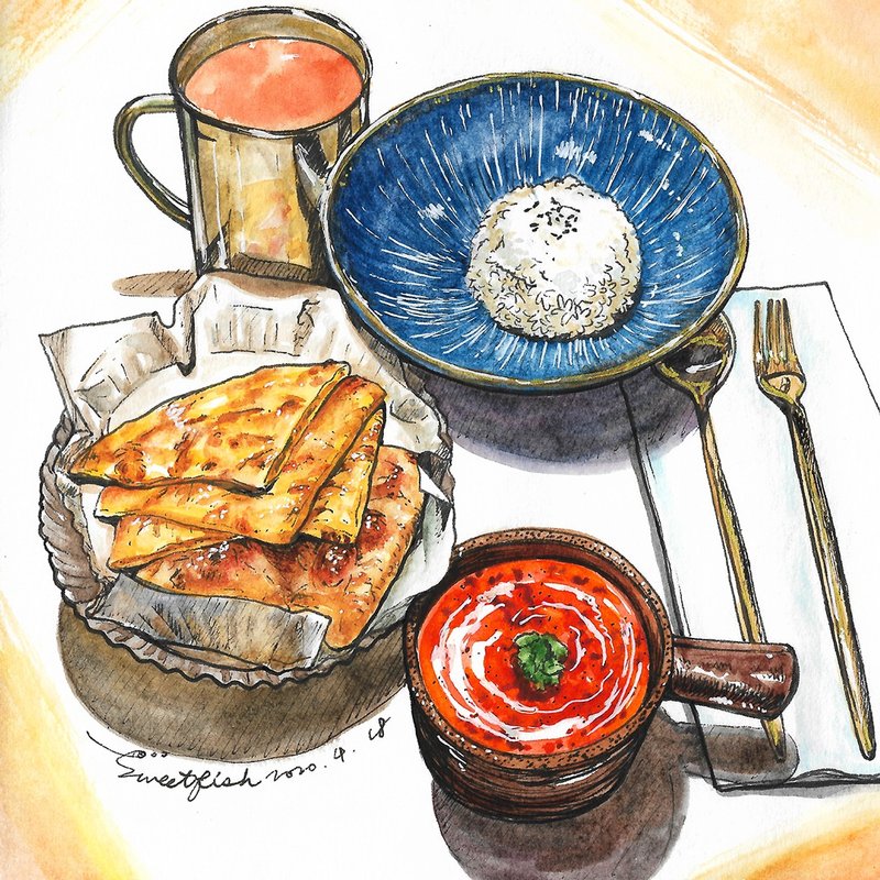 印度咖哩－美食明信片/食物明信片/美食卡片/食物卡片 香魚療癒食堂｜卡片/明信片人氣榜 - Pinkoi