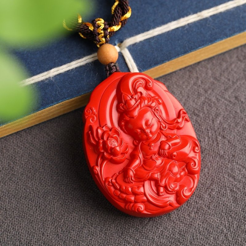 天然原礦硃砂精品紅砂觀音吊墜 硃砂含量高達95%以上 水墨｜項鍊人氣榜 - Pinkoi