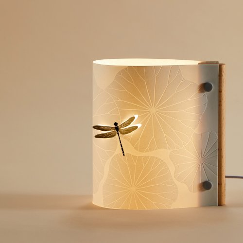 Paper light dragonfly light beech wood + Japanese snow paper night ...