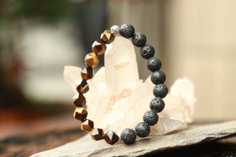 【手環系列】8.6mm 火山岩 綴鑽切虎眼石+純銀手環 (歡迎客製) 鉍元素 SBI｜手鍊/手環人氣榜 - Pinkoi