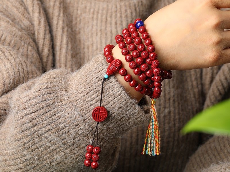 天然原礦硃砂精品紫金砂六字真言108顆佛珠手鏈 含量高達95%以上 水墨｜手鍊/手環人氣榜 - Pinkoi