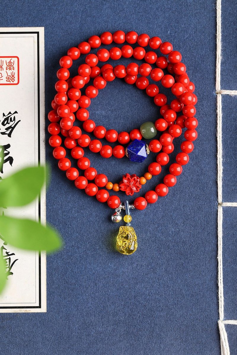 Natural cinnabar fine red sand 108 beads bracelet necklace dual-use style content more than 95% ...