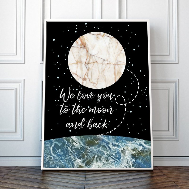 We Love You to Moon and Back - Baby Gift Poster LineDotsArt｜壁貼/牆壁裝飾人氣榜 - Pinkoi