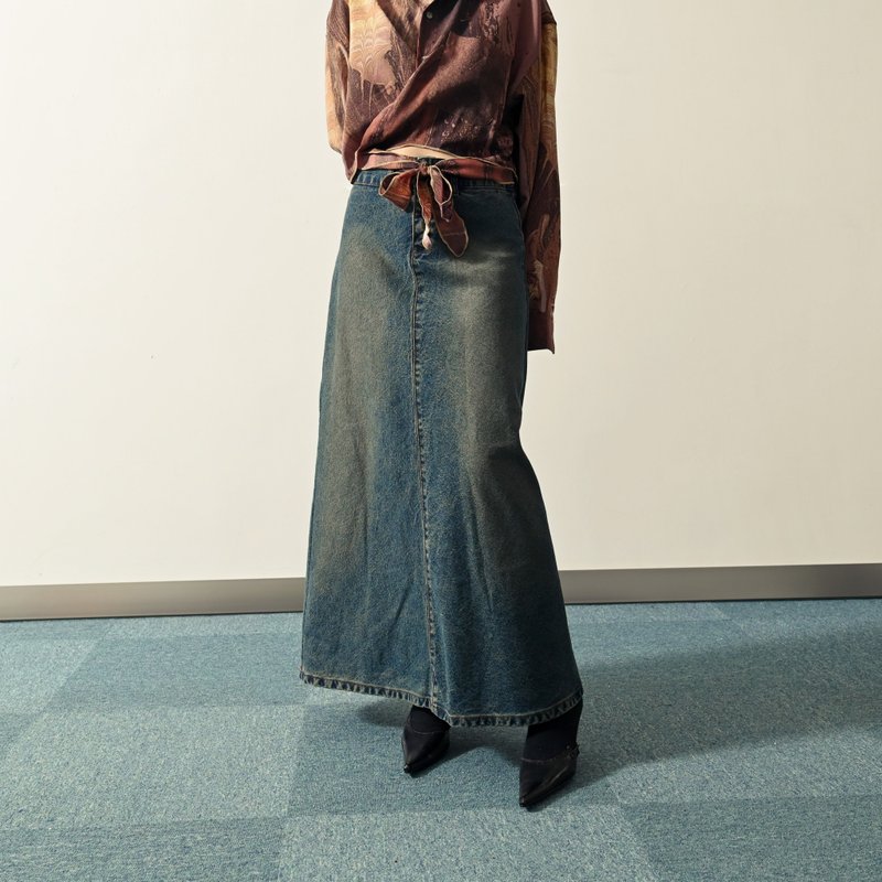 【NaSuBi Vintage】刷色設計A字牛仔古著長裙 那舒比古著 NaSuBi Vintage｜裙子/長裙人氣榜 - Pinkoi