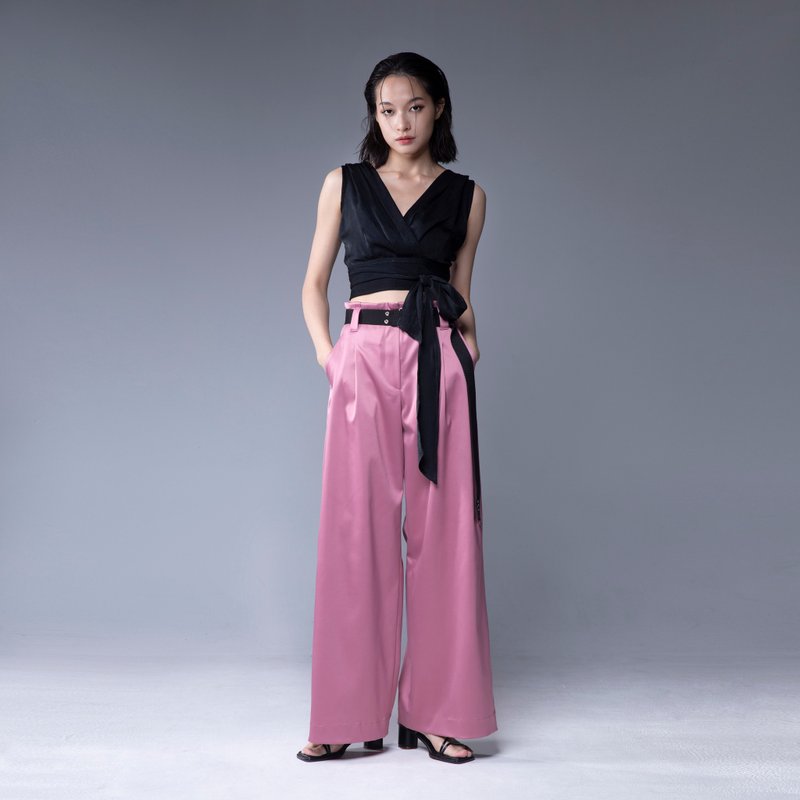 Aman No.16 經典高腰顯腿長西裝褲 粉色西裝緞料 客訂腰圍賣場 - 設計館 三八計 Aman 女長褲 - Pinkoi