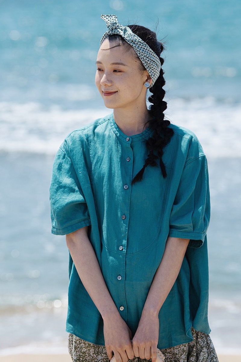 KOOW微妙色澤定染重磅亞麻襯衫 小立領百搭日系短袖襯衫 KOOW｜女襯衫人氣榜 - Pinkoi