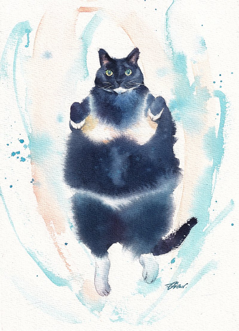 水彩原畫【比基尼花紋賓士貓】 詞不DA藝｜海報/掛畫/掛布人氣榜 - Pinkoi