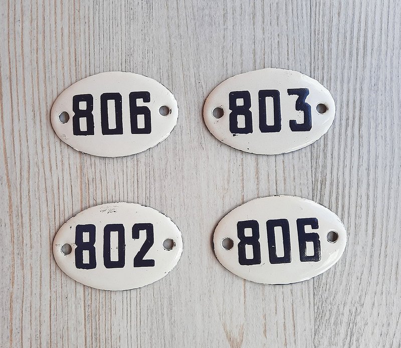 Enamel metal small vintage address door number sign 802 803 806 white ...