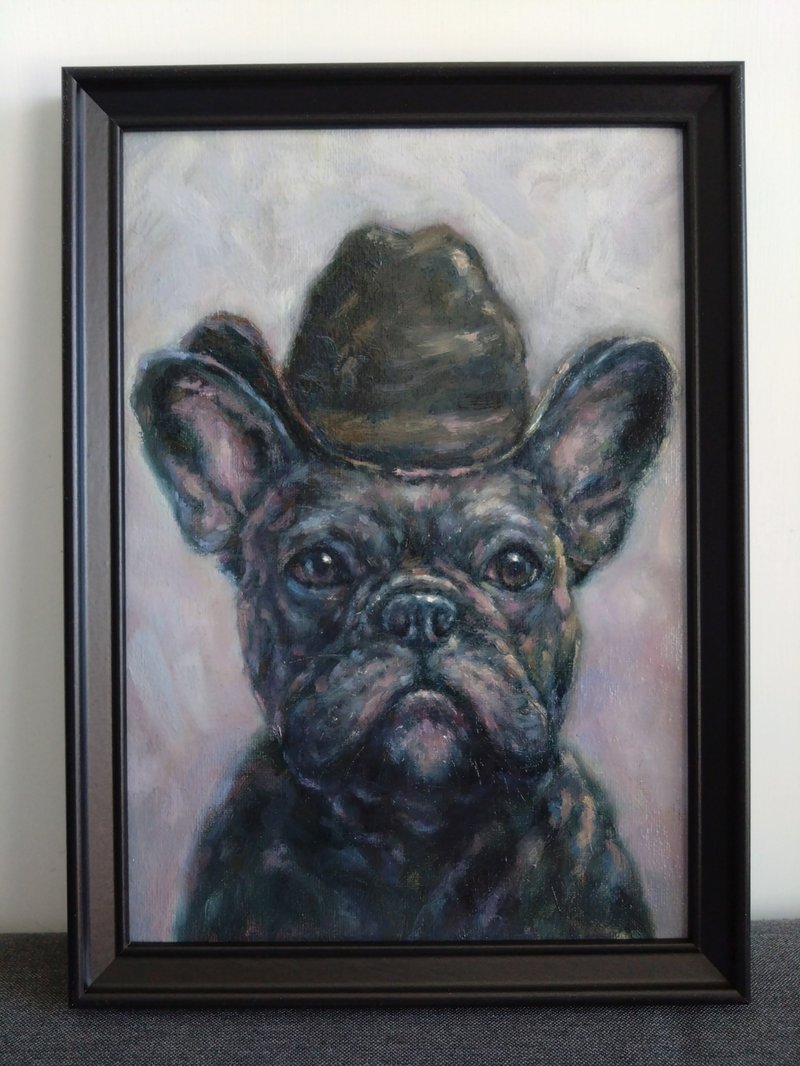 牛仔帽狗仔油畫 獨一無二動物畫 連框 SOPH｜海報/掛畫/掛布人氣榜 - Pinkoi