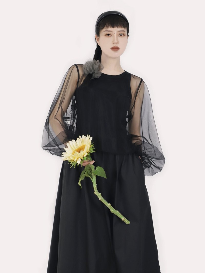 外搭式網紗材燈籠袖上衣 多層次透視穿搭 一茶衣樹 TEATREE｜女上衣/長袖上衣人氣榜 - Pinkoi