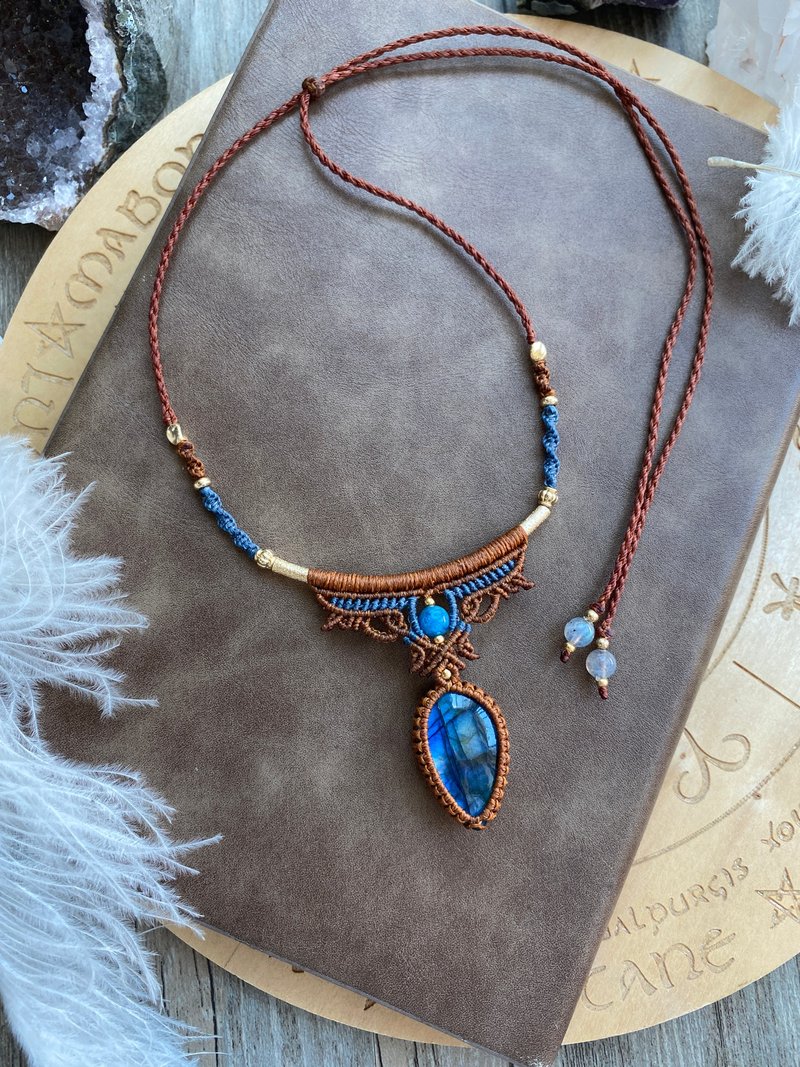 N704 Ethnic Wax Thread Braided Labradorite Bronze Bead Necklace ...