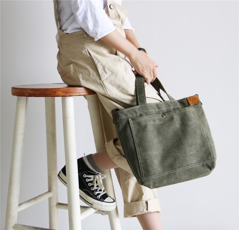 Mingen Handiwork夏季簡約小清新軍綠帆布袋男女布袋BB18001綠色 mingenhandiwork｜側背包/斜背包人氣榜 - Pinkoi