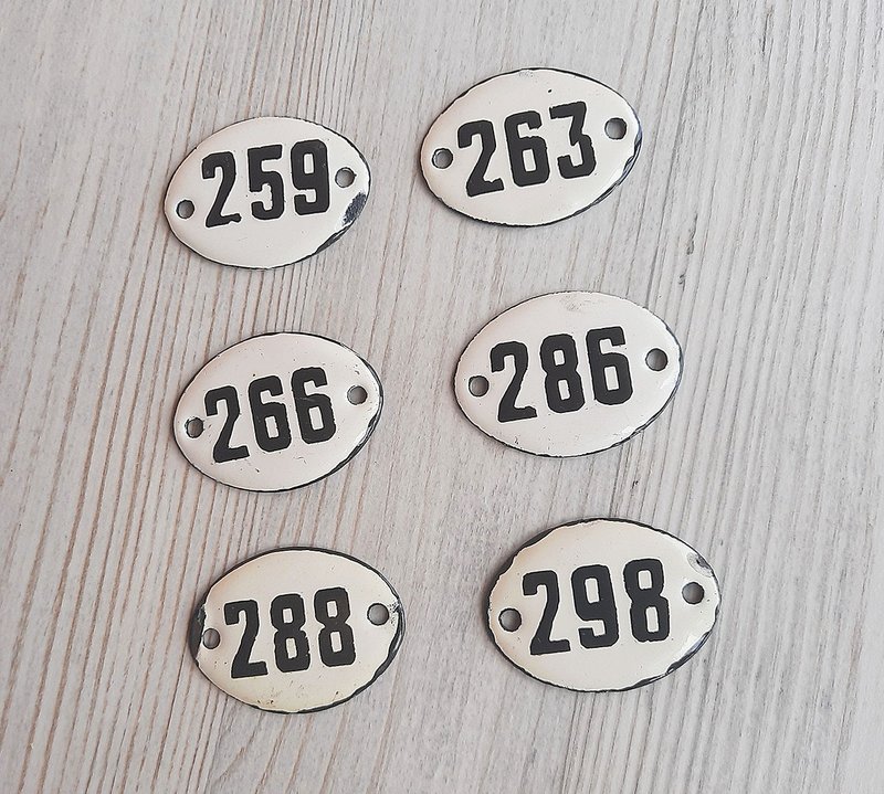 Small enamel metal door number sign 259 263 266 286 288 298 vintage ...
