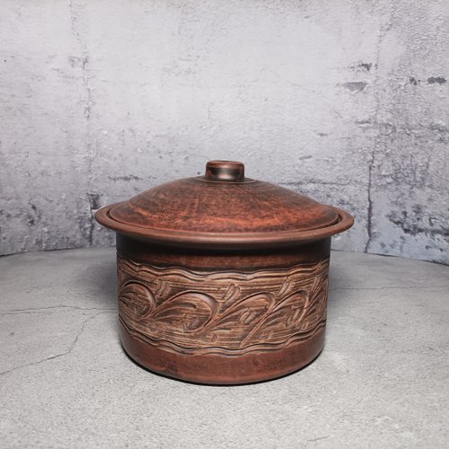Ceramic cooking pot 1700ml Casserole with lid handmade red clay - Shop ...