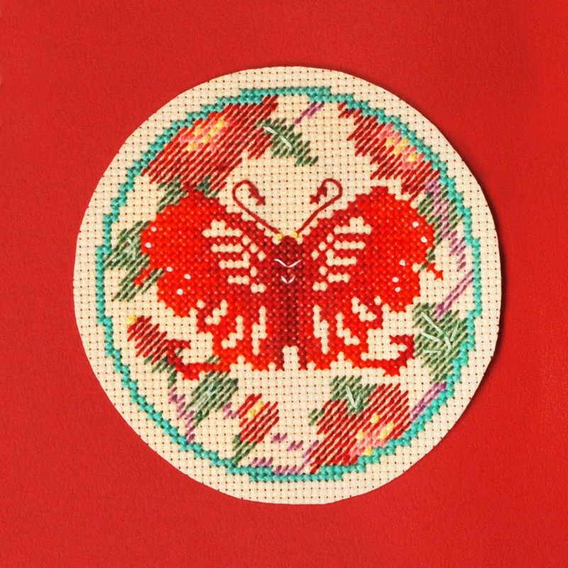 【富貴耄耋】新年杯墊 十字繡材料套組 手作材料包 | Xiu Crafts - 設計館 繡Xiu Crafts 編織/刺繡/羊毛氈/縫紉 - Pinkoi