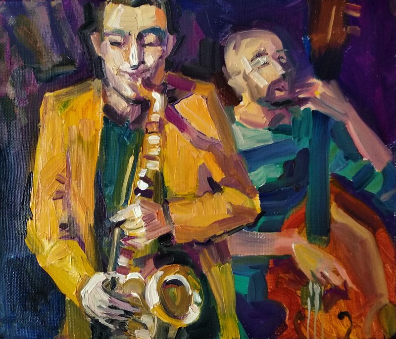 Original oil painting Jazz band Music painting jazz art music wall art CottageGardenSuomi｜海報/掛畫 ...