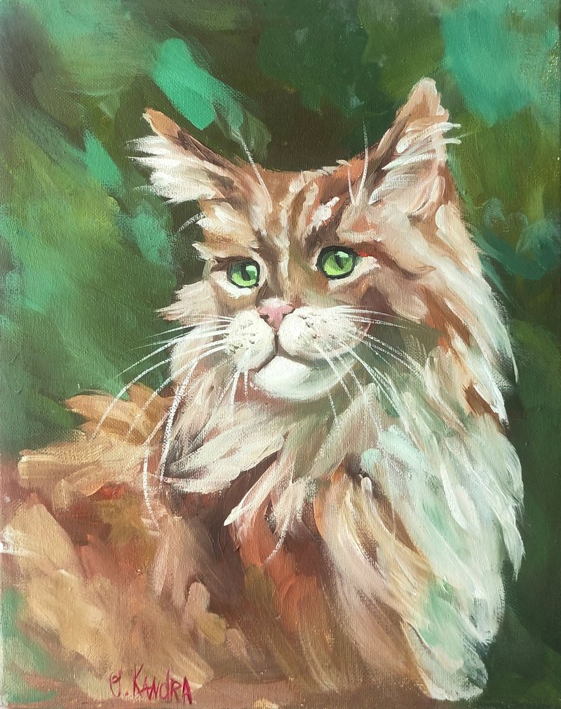 Maine Coon Painting Red Cat Original Oil Art Animal Oil Wall Art by OlivKan - Shop Olivkanart ...