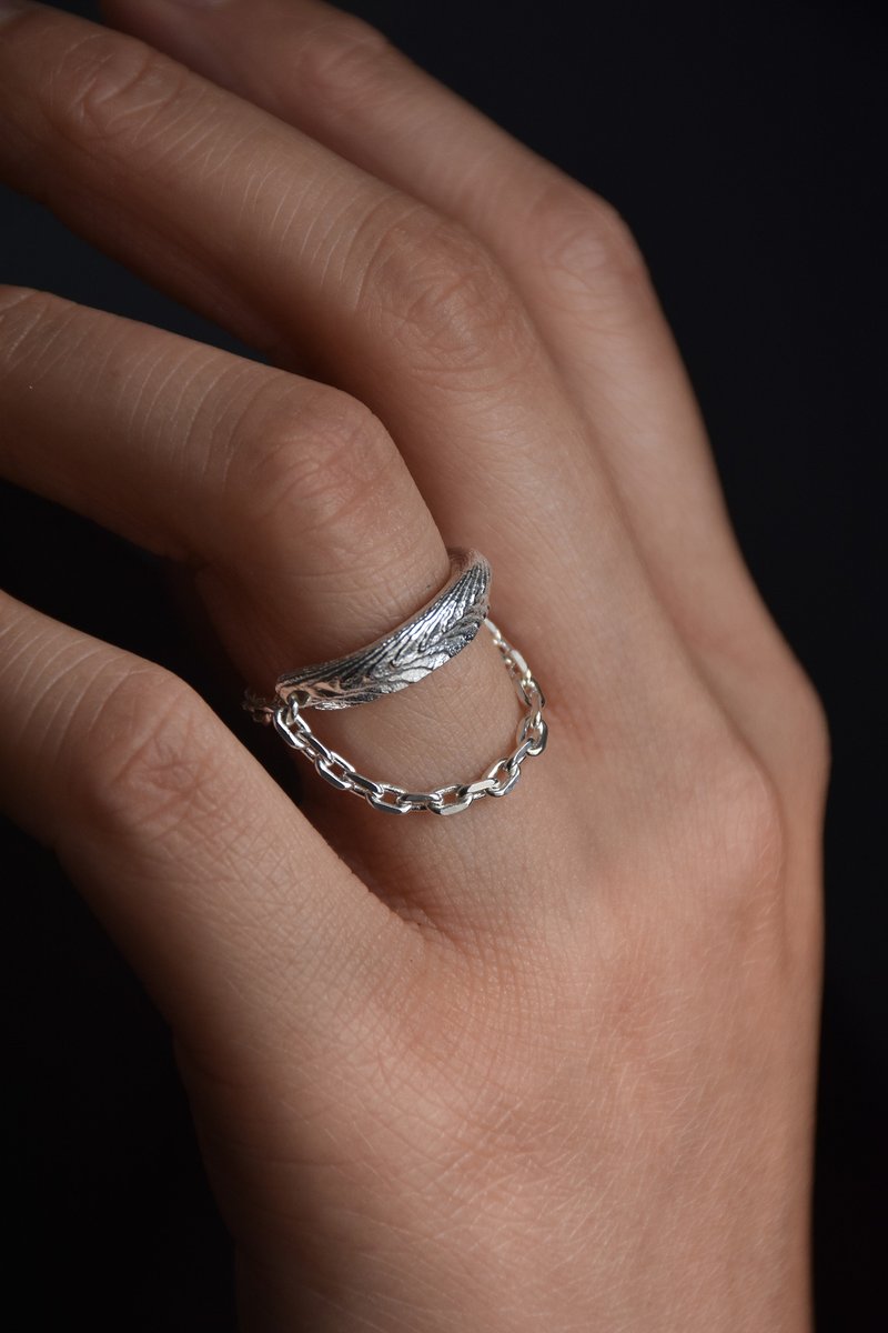 925 Silver handmade natural texture Silver chain ring recommended range Hong Kong code 12-13 ...