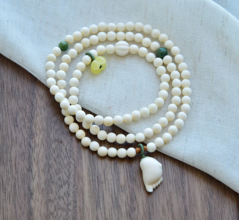 客定【簡樂】天然西伯利亞猛獁象牙108顆佛珠念珠清新文藝手鏈項 山木手作｜手鍊/手環人氣榜 - Pinkoi