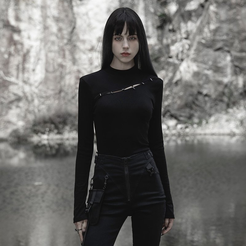 Gothic Alchemist Open Button Top - Black Grey / Solid Black / Large ...