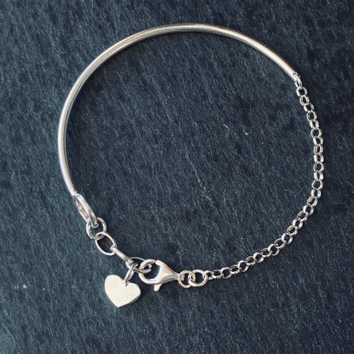 Sterling Silver Bracelet Half Ring Half Chain Slim Section Sterling Silver Bracelet Half Ring Half Chain Slim Section