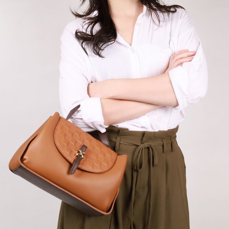 真皮熱壓吐司格紋提包 - 設計館 Gram&co 手提包/手提袋 - Pinkoi