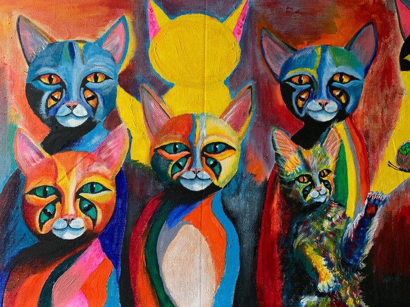 Interior painting Moon cats Art 貓 原畫 Serge Jagat｜壁貼/牆壁裝飾人氣榜 - Pinkoi