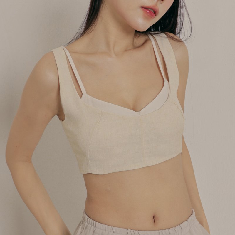 二層式-繞背無袖上衣-米白色 NO216｜背心/無袖上衣人氣榜 - Pinkoi