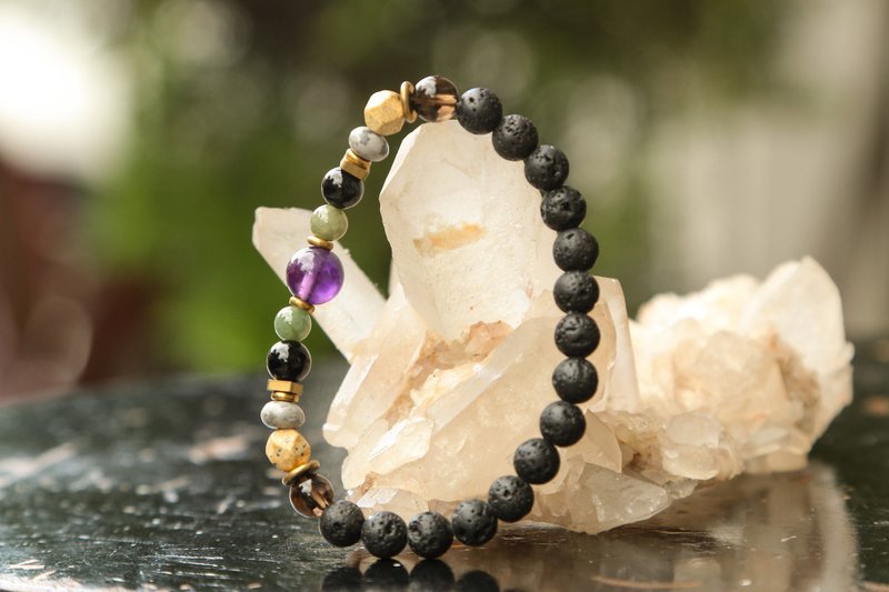 【Series of Bracelet】6.5mm Volcanic rock bracelet with Amethyst - Shop ...