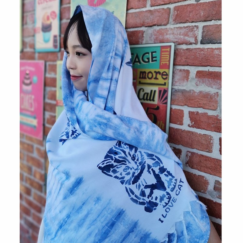 Indigo Scarf (Tiedye + Painting CAT) natural color - HOMRAK HOMRAK｜絲巾人氣榜 - Pinkoi