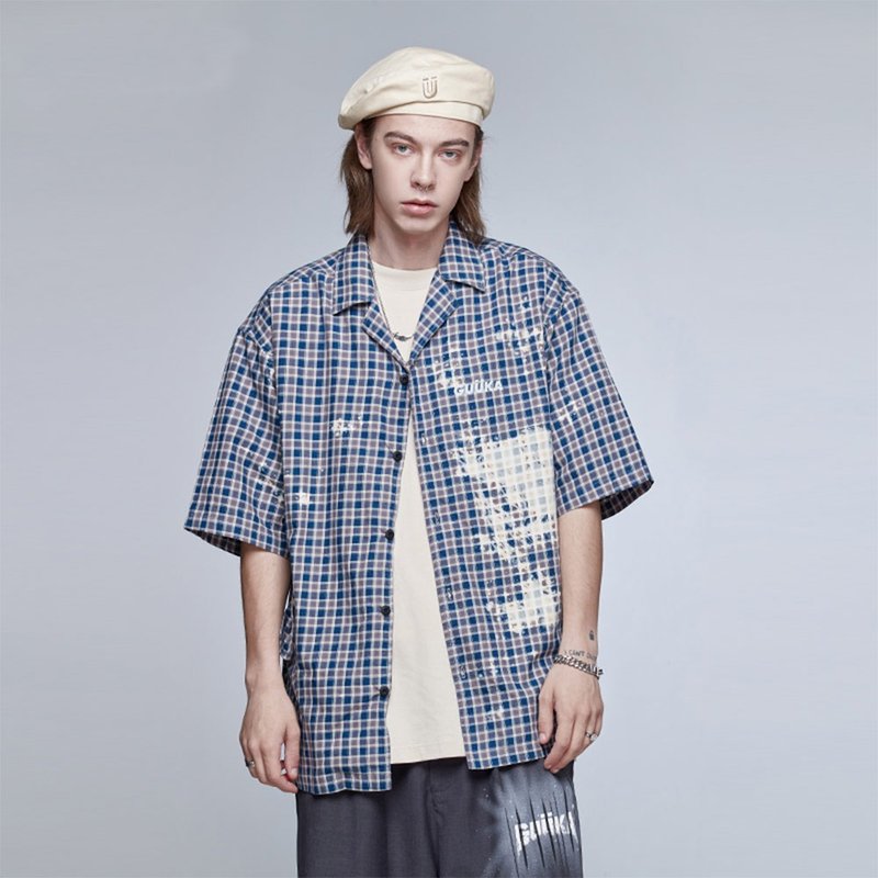 【双 11 限定】做舊格子短袖襯衫夏季嘻哈復古古巴領襯衣 MUYU｜男襯衫/休閒襯衫人氣榜 - Pinkoi