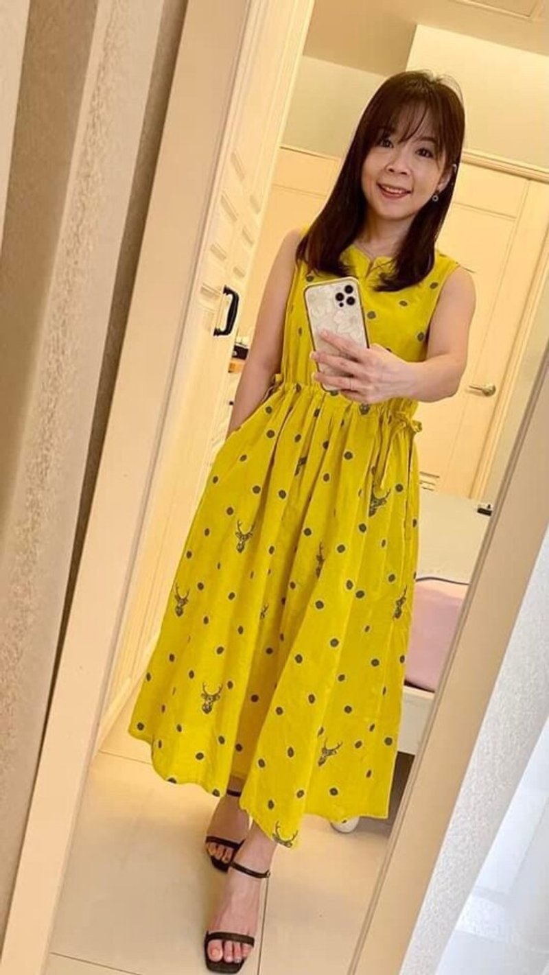 古家刺繡鹿頭 黃 - 大人繫腰洋 波卡先生 Mr.poca｜洋裝/連身裙人氣榜 - Pinkoi