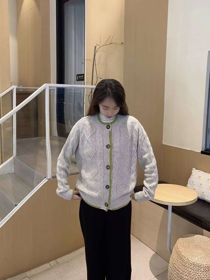 Colorblock single-breasted wool knit cardigan - Shop ElysianArt Women's ...