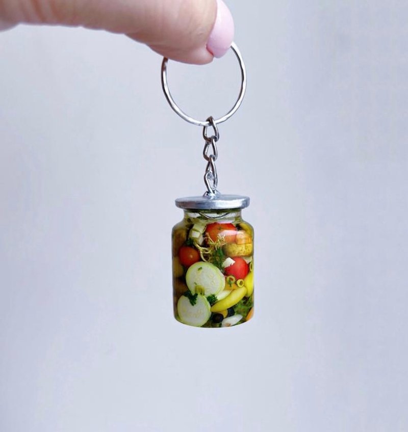 Keychain jar of pickles. Hand made. Fancy keychain. Key ring. Miniature ...