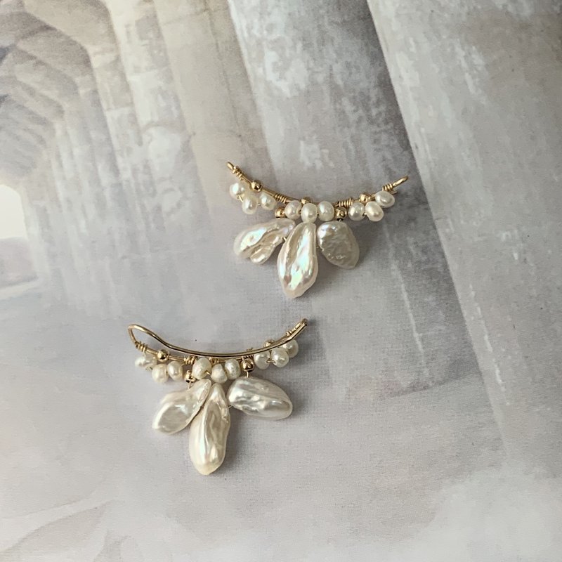 【禮物】變形巴洛克珍珠耳環14KGF包金耳夾耳針共用 One N Only Jewelry｜耳環/耳夾/耳骨夾人氣榜 - Pinkoi